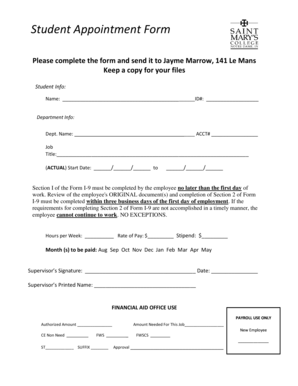 Fillable Online Student Appointment Form - Saint Marys College Fax ...