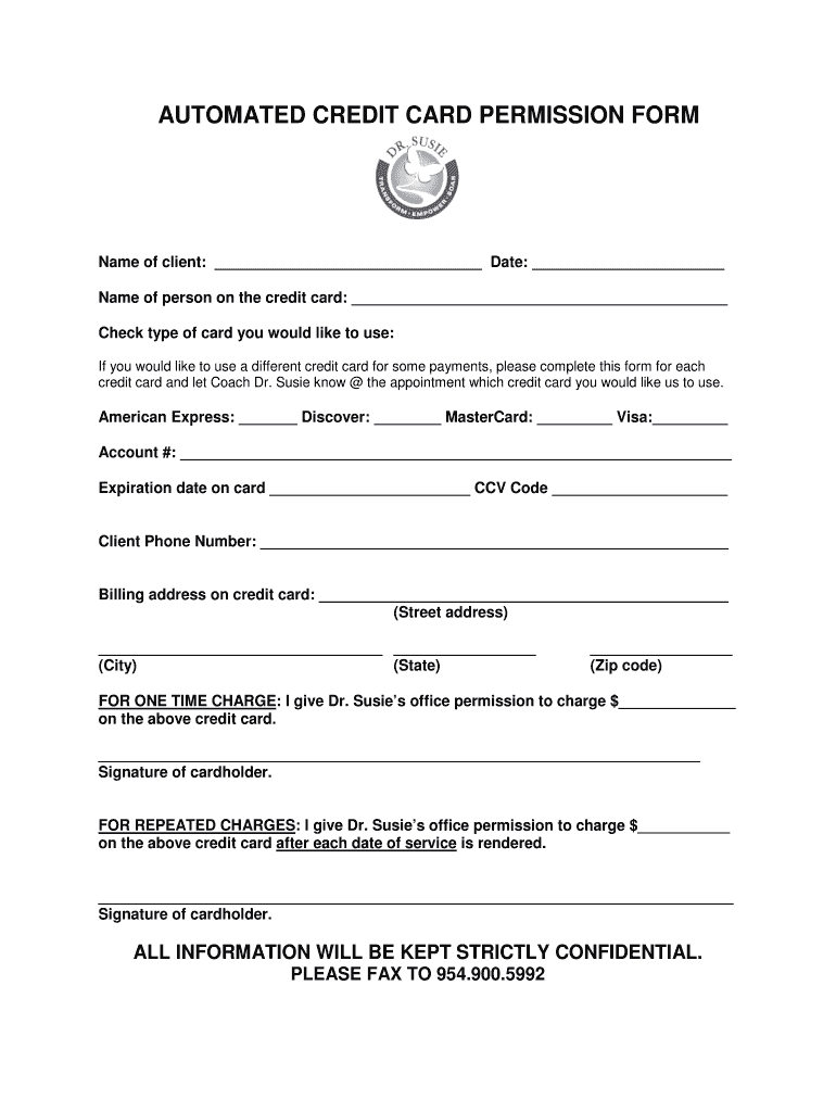 Fillable Online AUTOMATED CREDIT CARD PERMISSION FORM Fax Email Print ...