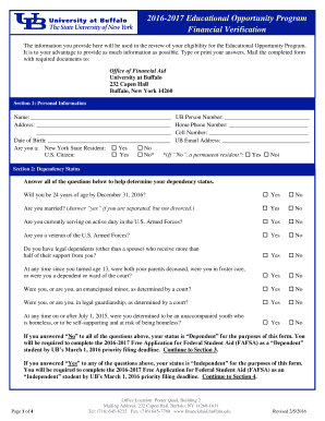 Fillable Online financialaid buffalo 2016-2017 Educational Opportunity ...