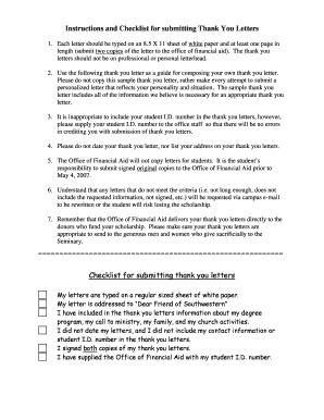 Fillable Online Instructions and Checklist for submitting Thank You ...