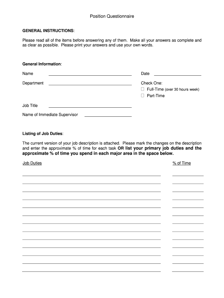 Fillable Online upike Position Questionnaire - University of Pikeville ...