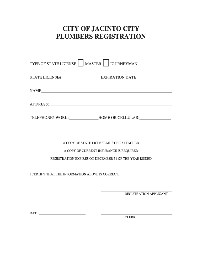 Fillable Online jacintocity-tx CITY OF JACINTO CITY PLUMBERS ...