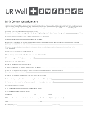Fillable Online wellness richmond Birth Control Questionnaire ...