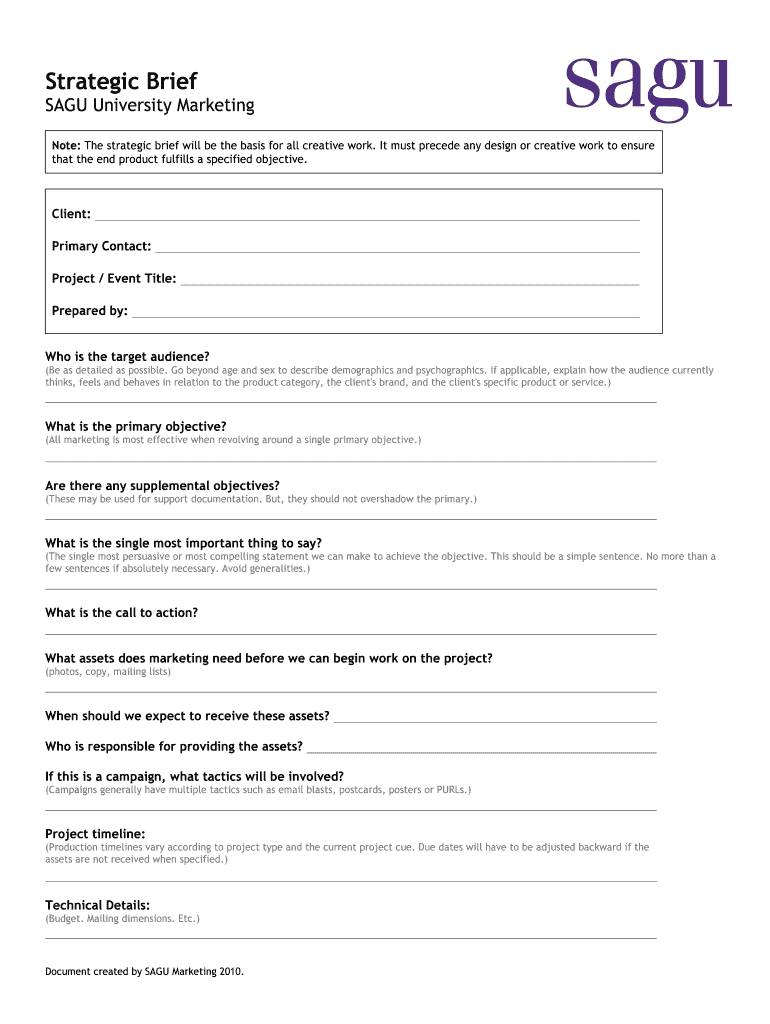 Fillable Online Strategic Brief Fax Email Print - pdfFiller