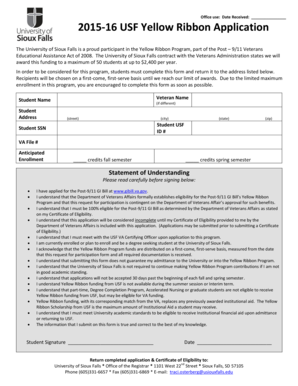 Fillable Online apps usiouxfalls Office use Date Received 2015-16 USF Yellow Ribbon - apps ...