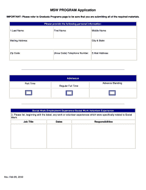 Fillable Online uwf MSW PROGRAM Application - University of West ...