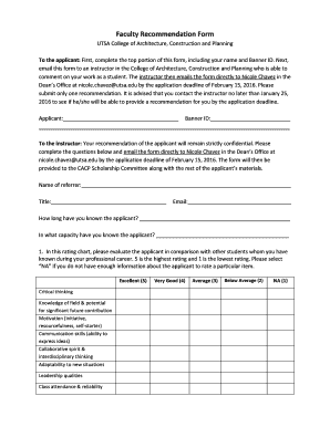 Fillable Online cacp utsa Faculty Recommendation Form - UTSA College of ...