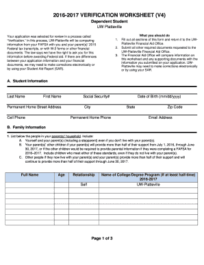 Fillable Online uwplatt 2016-17 V4 Dependent Verification Form Fax ...