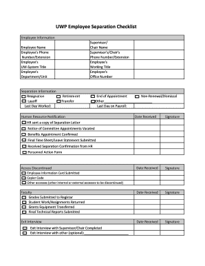 Fillable Online uwplatt UWP Employee Separation Checklist - uwplatt Fax ...
