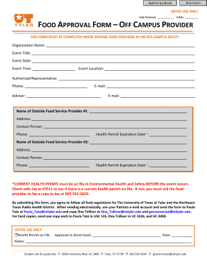 Fillable Online uttyler Date Received Initials FOOD A FORM OFF CAMPUS ...