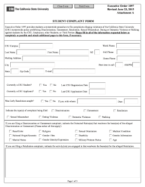 Fillable Online csuchico Student Complaint Form EO 1097 - CSU Chico Fax Email Print - pdfFiller