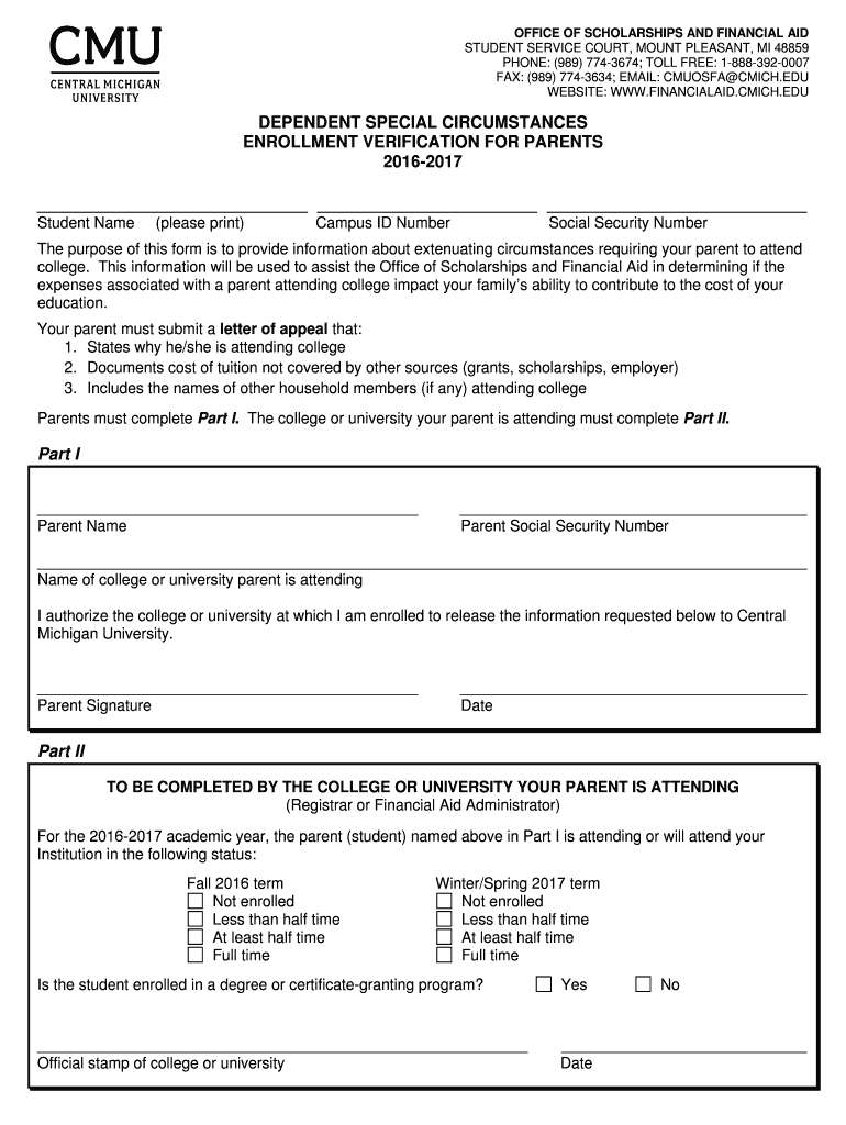 Fillable Online cmich DEPENDENT SPECIAL CIRCUMSTANCES Fax Email Print ...