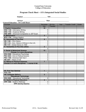 Fillable Online centralstate Program Check Sheet AYA Integrated Social ...