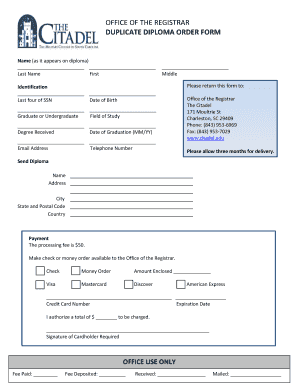 Fillable Online q1 citadel OFFICE OF THE REGISTRAR DUPLICATE DIPLOMA ...