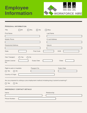 Fillable Online Employee Information - Workforce Hire Fax Email Print ...