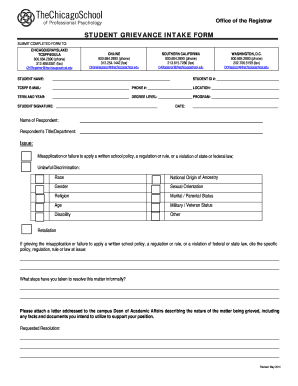 Fillable Online STUDENT GRIEVANCE INTAKE FORM - The Chicago School of ...