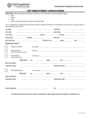 Fillable Online OPT EMPLOYMENT UPDATE FORM - The Chicago School of Fax ...