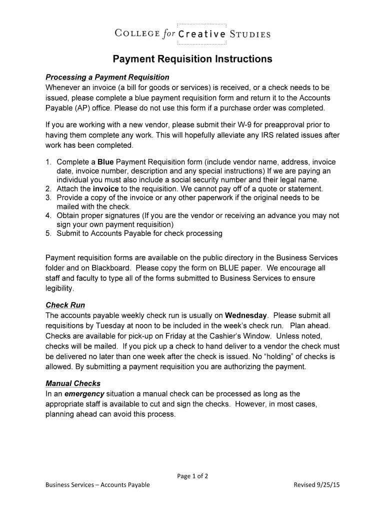 Fillable Online Payment Requisition Instructions Fax Email Print ...