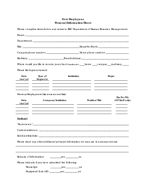 Personal Data Sheet Fillable