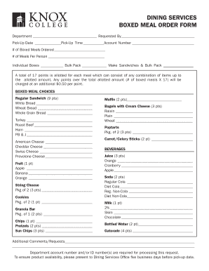 Fillable Online knox Dining ServiceS BOXeD MeAL OrDer FOrM - Knox ...