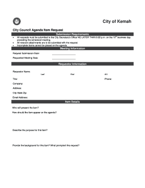 Fillable Online City of Kemah City Council Agenda Item Request ...