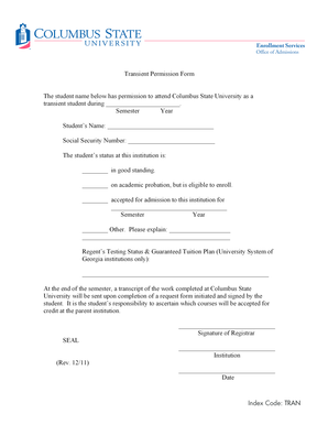 Fillable Online admissions columbusstate Enrollment Services Office of Admissions - admissions ...