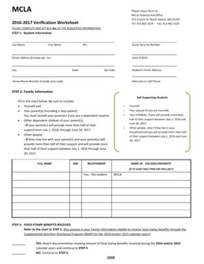 Fillable Online mcla MCLA Financial Aid Office 2016-2017 Verification ...