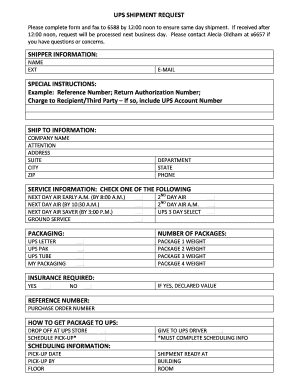Fillable Online kysu UPS SHIPMENT REQUEST - Thorobreds in ...