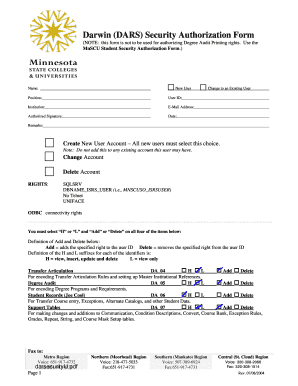 Fillable Online db metrostate Darwin (DARS) Security Authorization Form ...