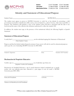 Fillable Online my mcphs 0213 Identity and Statement of Educational ...