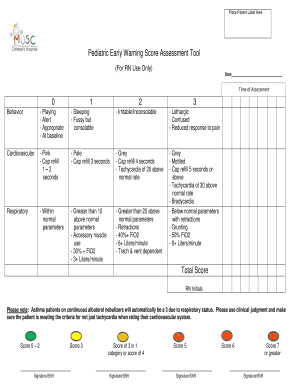 Fillable Online library musc Pediatric Early Warning Score Assessment ...