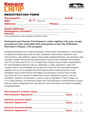Fillable Online midlandtexas Kids Boot Camp Registration Form Final ...