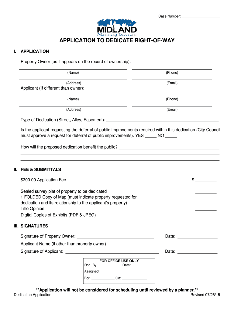 Fillable Online midlandtexas Dedication Application - midlandtexas Fax ...