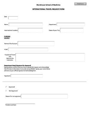 Fillable Online msm Morehouse School of Medicine INTERNATIONAL TRAVEL REQUEST FORM Fax Email ...