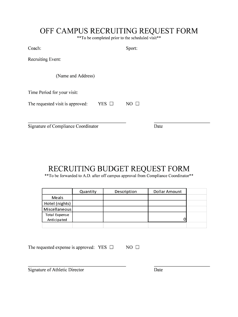 Fillable Online forms ovu OFF CAMPUS RECRUITING REQUEST FORM - Ohio ...