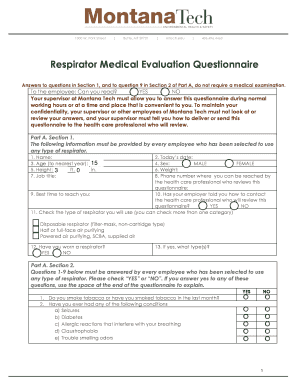 Fillable Online mtech Respirator Medical Evaluation Questionnaire ...