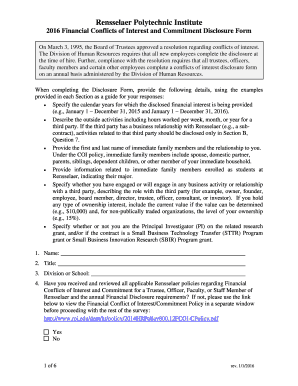 Fillable Online rpi 2016 FCOI-C Disclosure Form rev January 2016 Fax ...