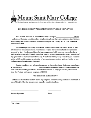 Fillable Online CONFIDENTIALITY AGREEMENT FOR STUDENT EMPLOYEES ...