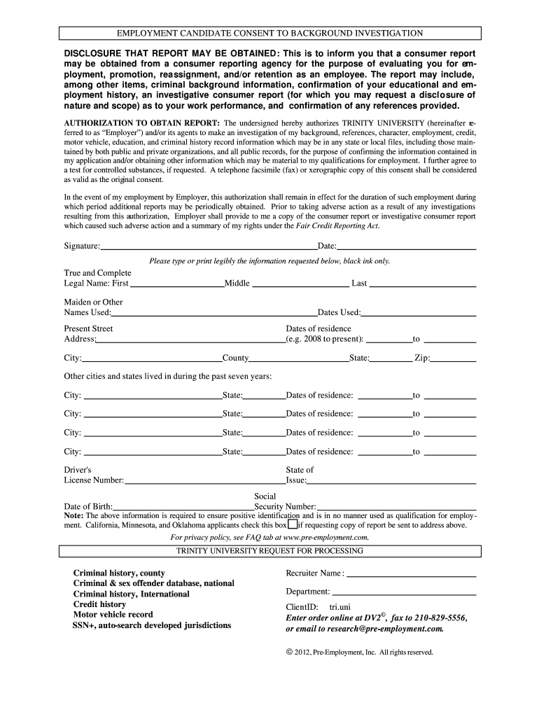 Fillable Online web trinity AUTHORIZATION TO OBTAIN REPORT ...