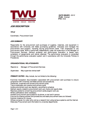 Fillable Online twu Coordinator, Procurement Card - twu Fax Email Print ...