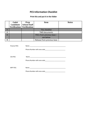 Fillable Online usafa PCS Information Checklist - United States Air ...