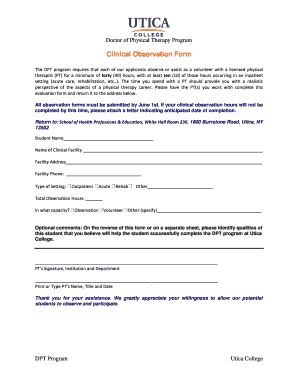 Fillable Online utica Clinical Observation Form - Utica College - utica ...