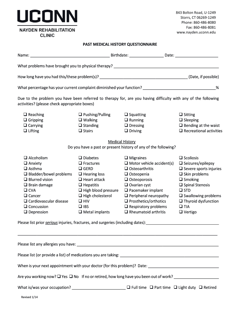 Fillable Online nayden uconn PAST MEDICAL HISTORY QUESTIONNAIRE - UConn Health Nayden Fax Email ...