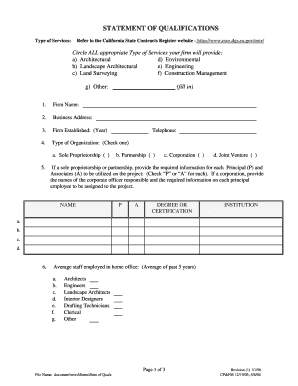 Fillable Online contracts ucsf STATEMENT OF QUALIFICATIONS - University ...