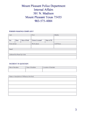 Fillable Online mpcity Citizen Complaint Process - Mount Pleasant Texas ...