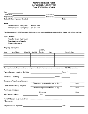 Fillable Online uapb MOVING REQUEST FORM UAPB CENTRAL RECEIVING Phone ...