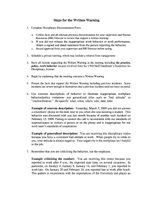 Fillable Online Steps for the Written Warning Fax Email Print - pdfFiller