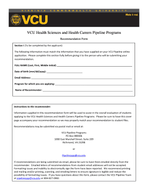 Fillable Online VCU Health Sciences and Health Careers Pipeline ...