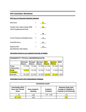 Fillable Online GPA Hours to Determine Retention Standard Fax Email ...