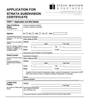 Fillable Online APPLICATION FOR STRATA SUBDIVISION CERTIFICATE Fax Email Print - pdfFiller
